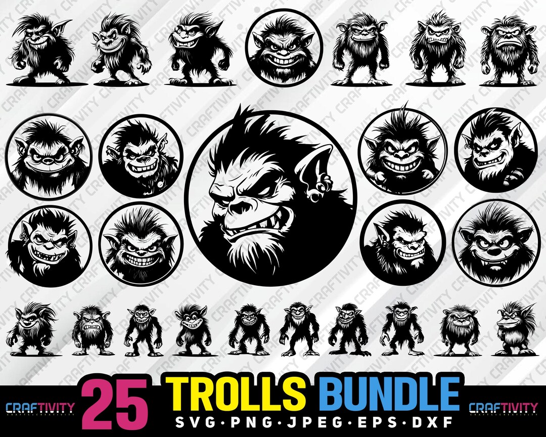 Trolls Bundle Svg Png Jpeg Eps Dxf Engrave Silhouette Clipart Cricut ...