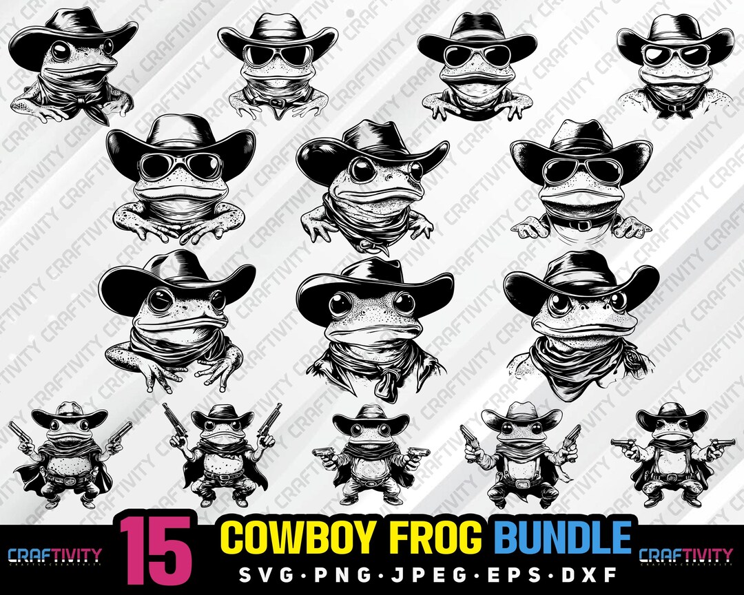 Cute Frog Cowboy Bundle Svg Png Jpg Eps Dxf Engrave Silhouette Clipart ...