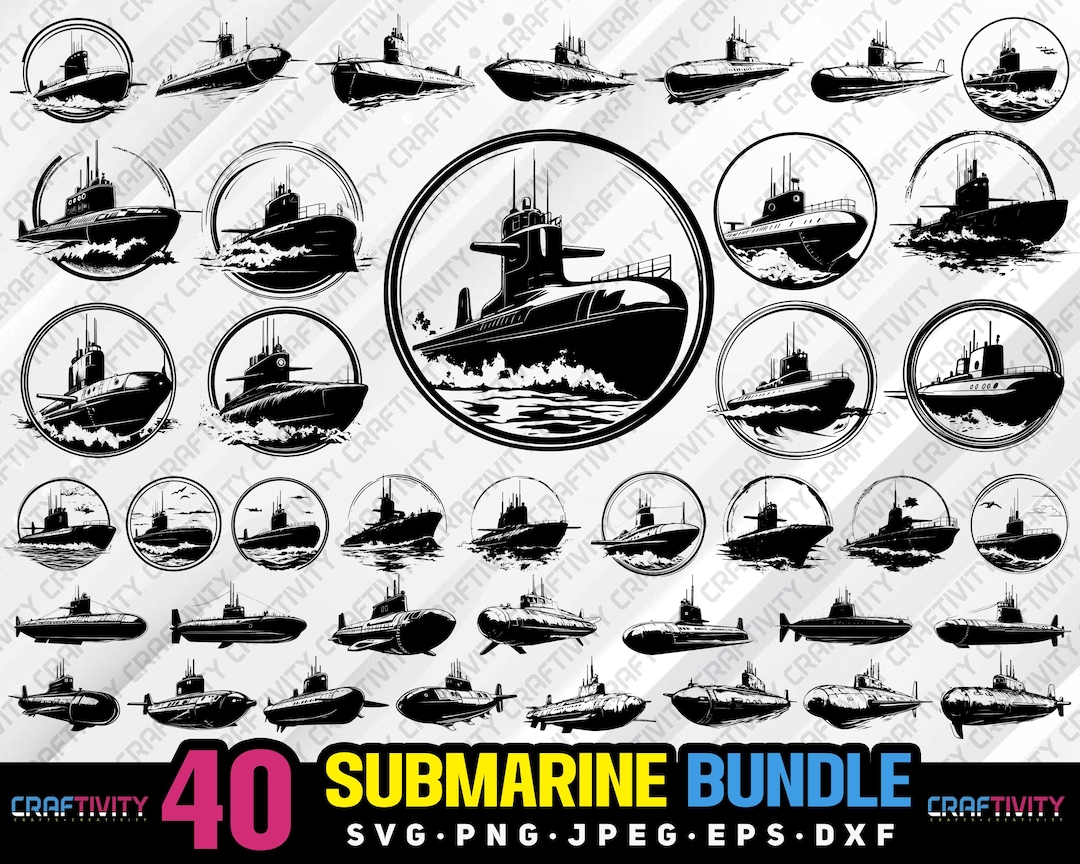 Submarine Clipart Bundle, Vector Graphics (svg, Png, Jpg, Eps, Dxf) - Etsy