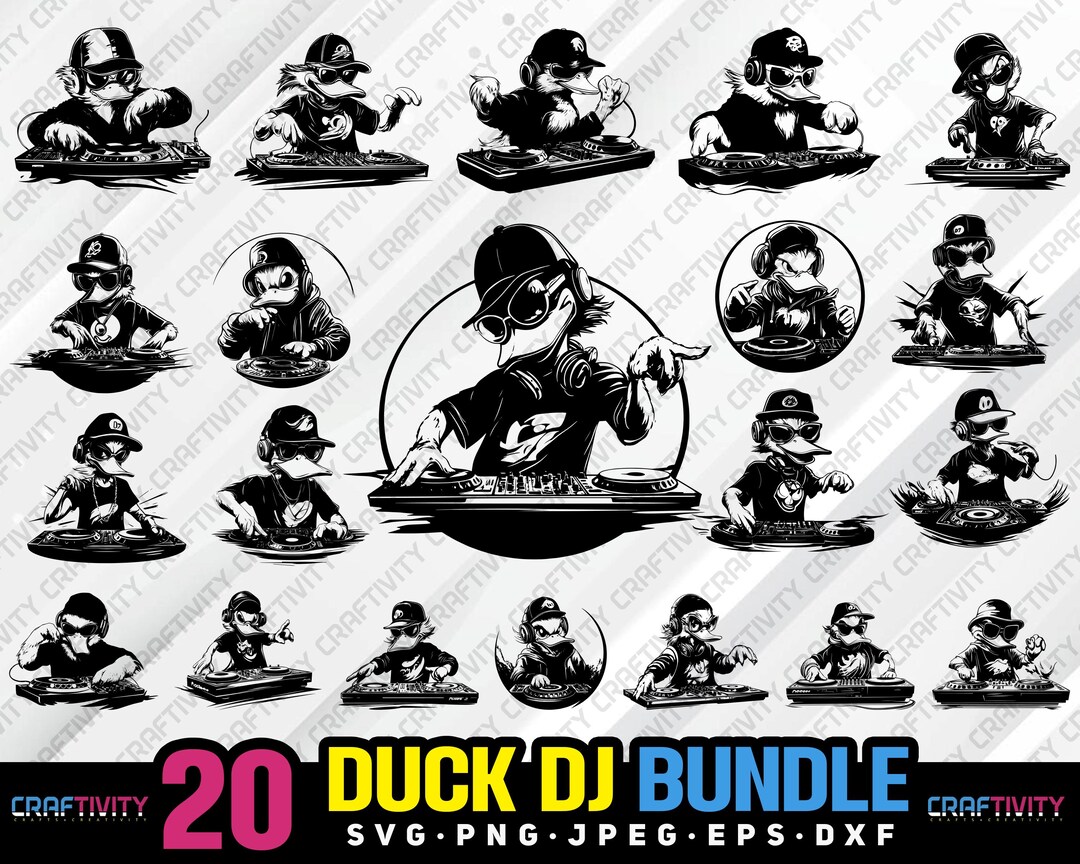 Duck Dj Bundle Svg Png Jpeg Eps Dxf Engrave Silhouette Clipart Cricut ...
