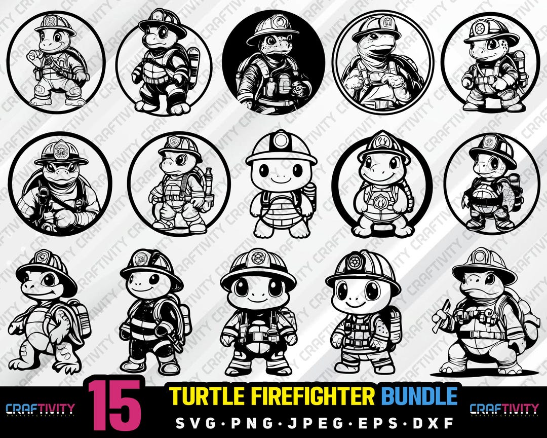 Turtle Firefighter Bundle Svg Png Jpeg Eps Dxf Engrave Silhouette ...