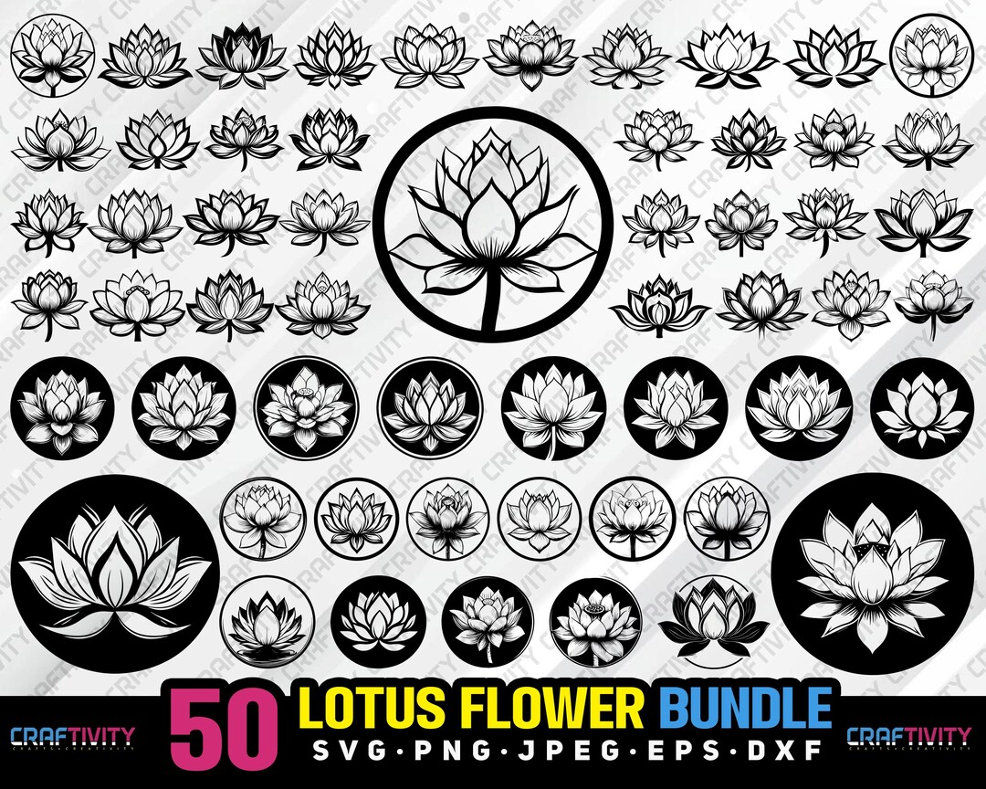 Lotus Flower Bundle Svg Png Jpg Eps Dxf Engrave Silhouette Clipart ...