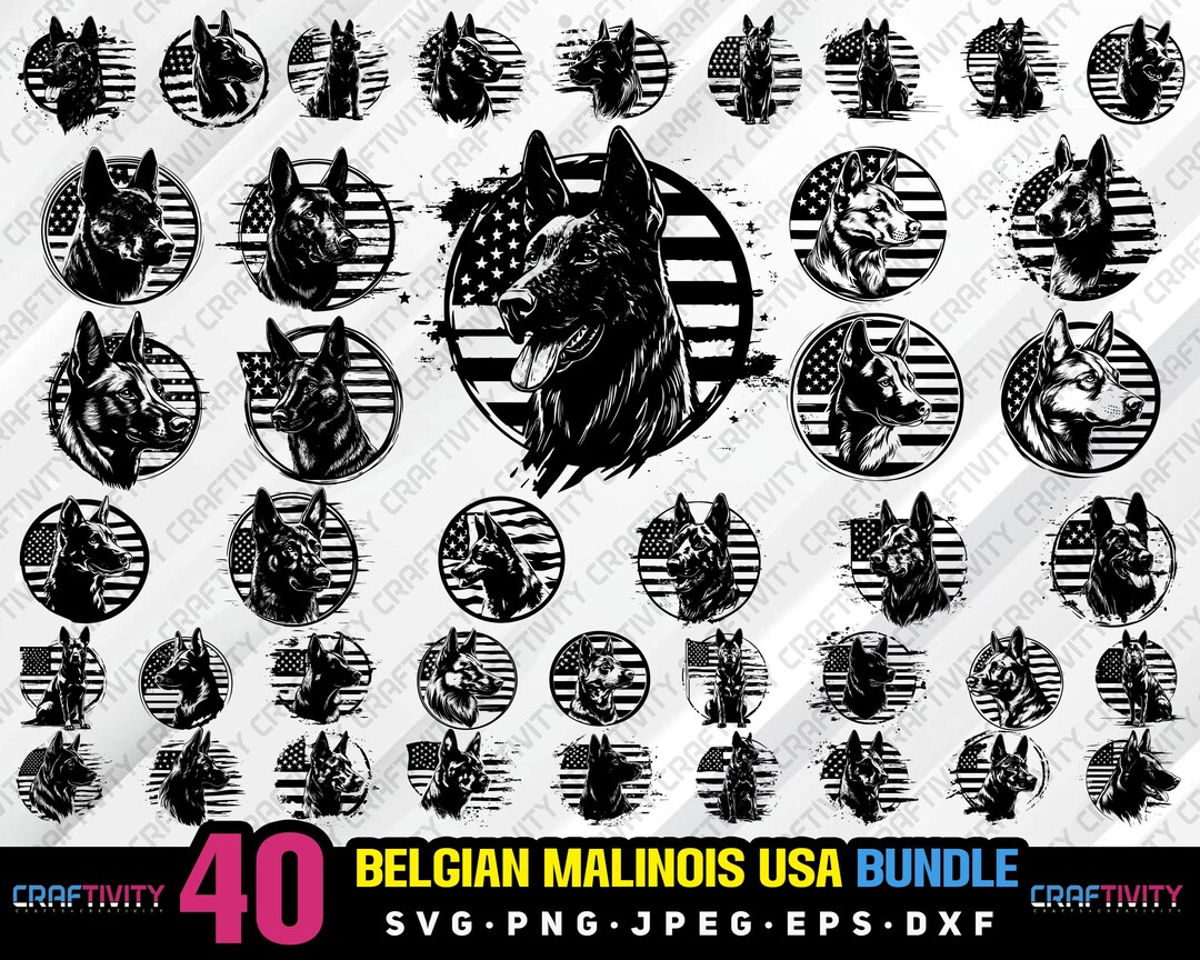 Belgian Malinois Usa Bundle Svg Png Jpeg Eps Dxf Engrave Silhouette ...