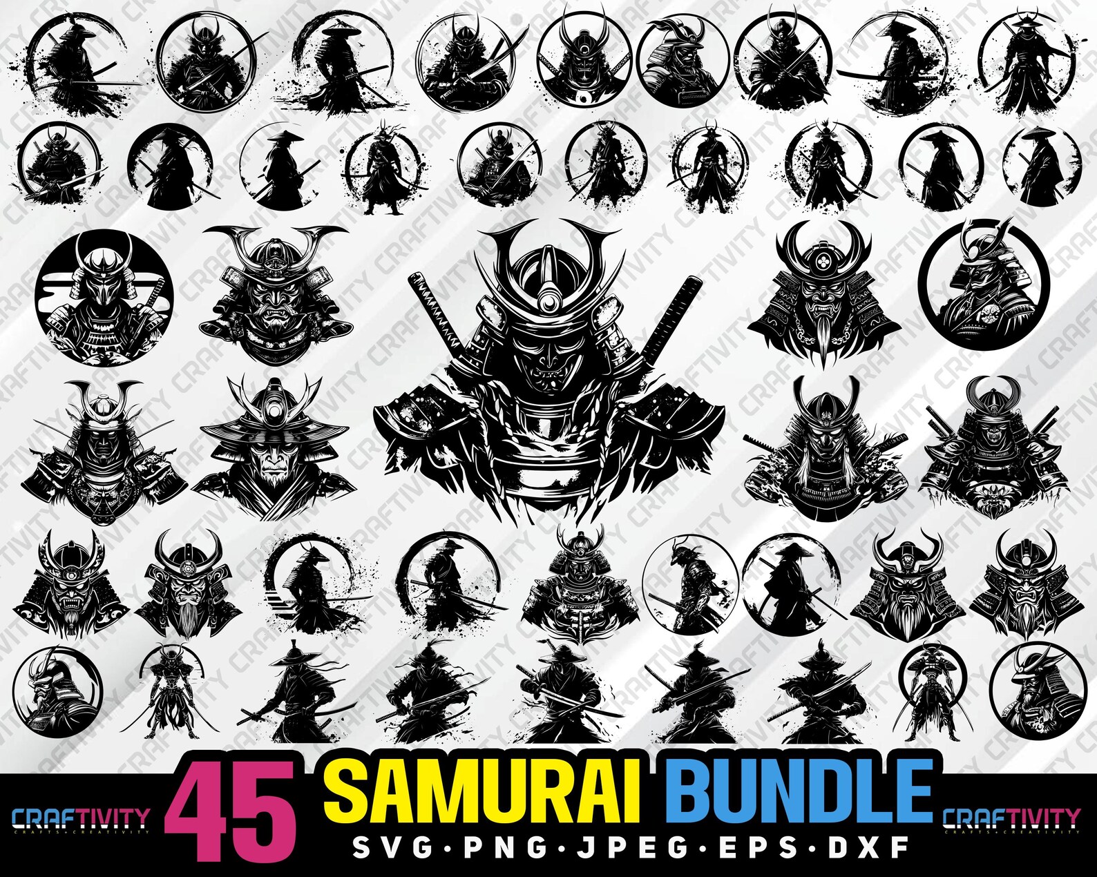 Samurai Bundle Svg Png Jpeg Eps Dxf Bundle Silhouette Clipart Cricut ...
