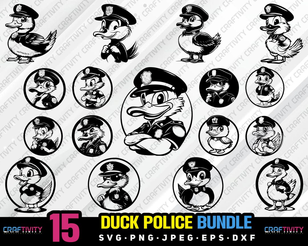 Duck Police Bundle Svg Png Jpeg Eps Dxf Engrave Silhouette Clipart ...