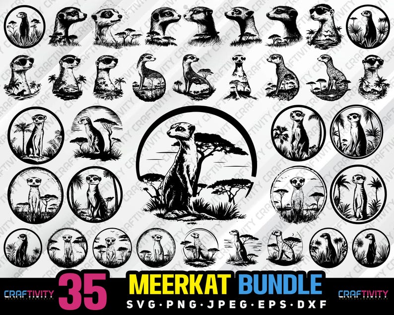 Meerkat Safari Bundle Svg Png Jpg Eps Dxf Engrave Silhouette Clipart ...