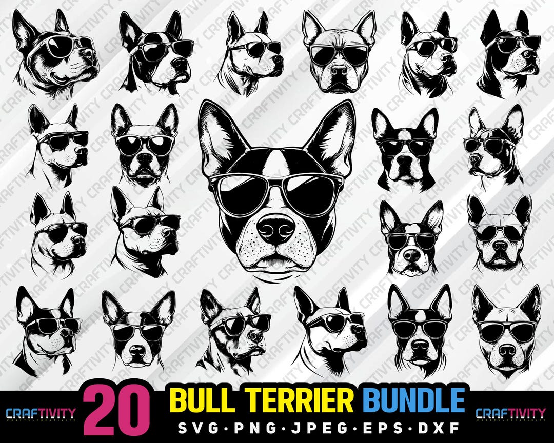 Bull Terrier Sunglasses Vector Bundle (svg, Png, Jpg, Eps, Dxf) - Etsy