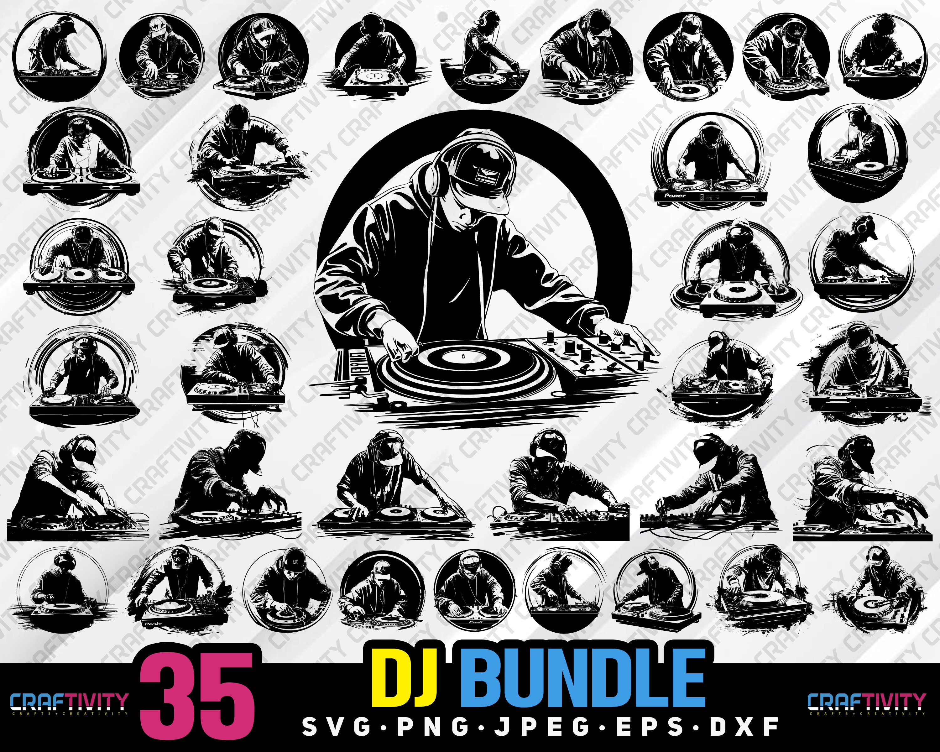 Dj Music Bundle Svg Png Jpeg Eps Dxf Bundle Silhouette Clipart Cricut ...
