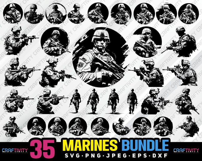 Marines Vector Art Bundle (svg, Png, Jpg, Eps, Dxf) - Etsy