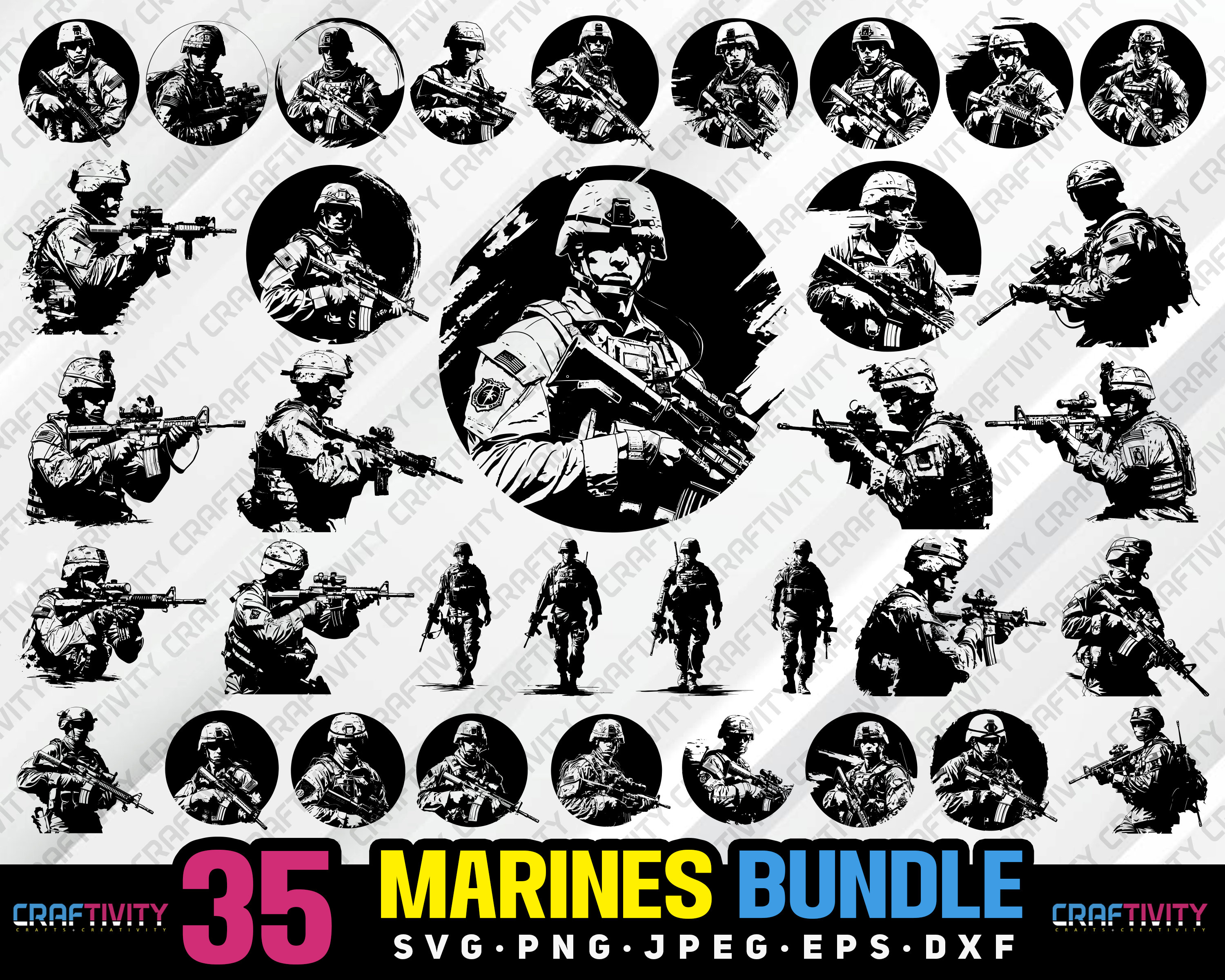 Marines Bundle Svg Png Jpeg Eps Dxf Bundle Silhouette Clipart Cricut ...