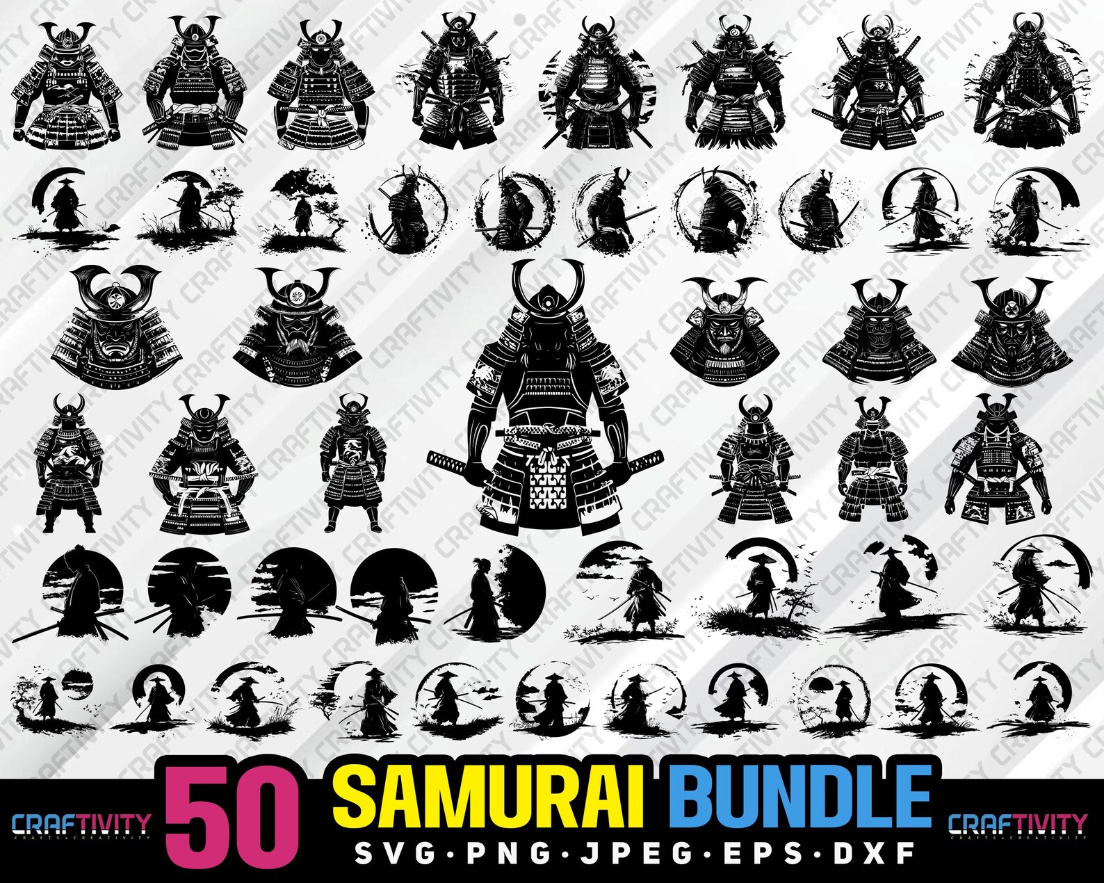 Samurai Bundle Svg Png Jpeg Eps Dxf Bundle Silhouette Clipart Cricut ...