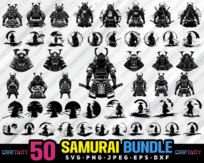 Samurai Bundle Svg Png Jpeg Eps Dxf Bundle Silhouette Clipart Cricut ...