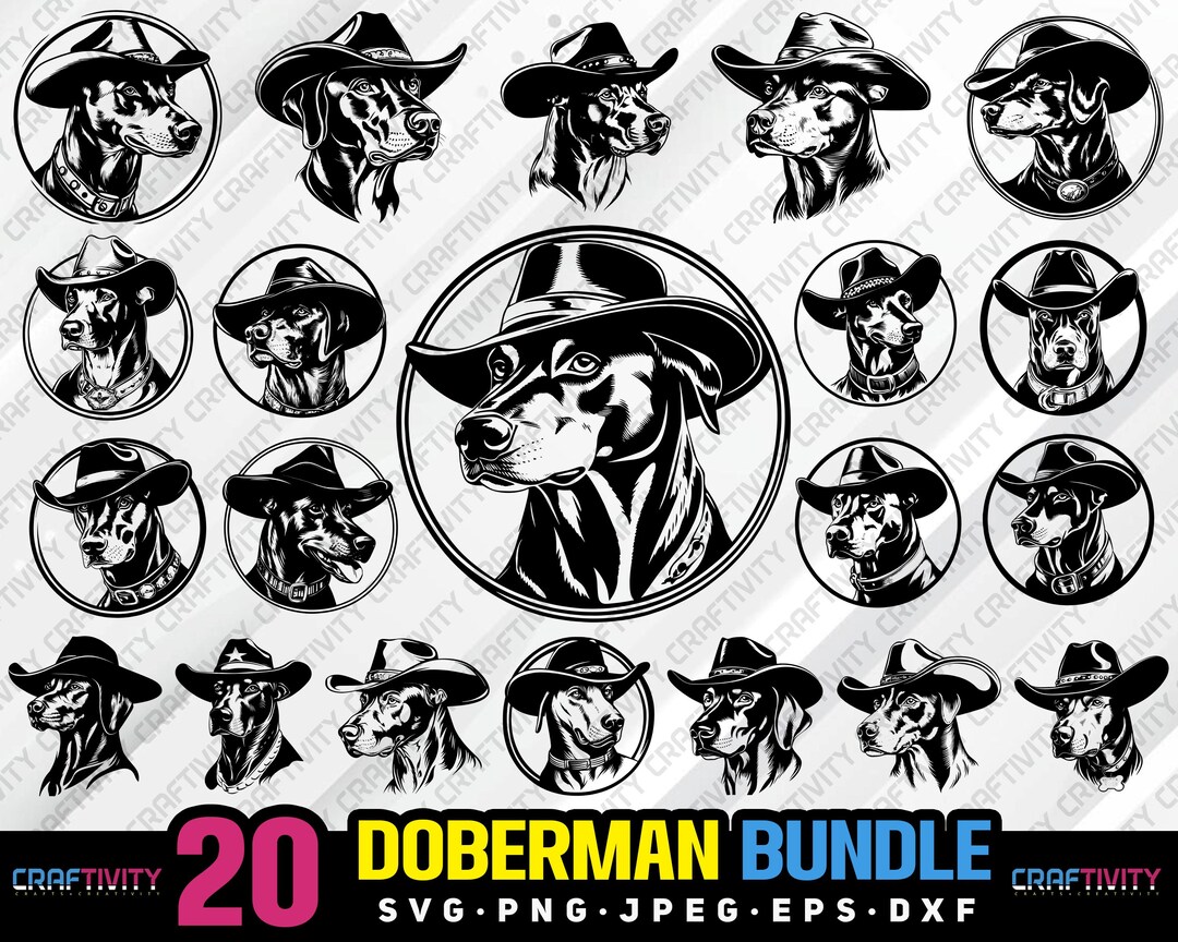 Doberman Cowboy Bundle Svg Png Jpeg Eps Dxf Engrave Silhouette Clipart ...