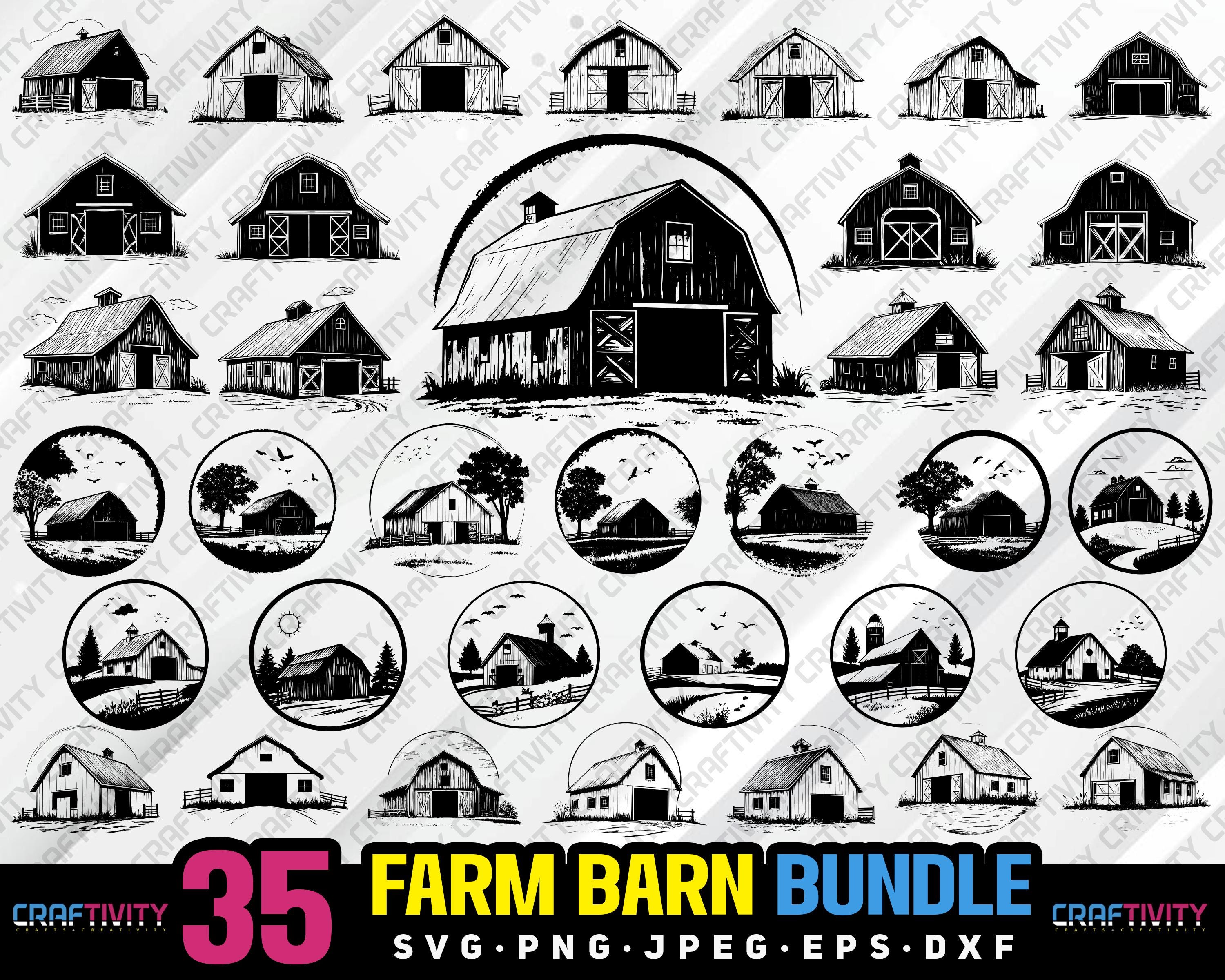 Farm Barn Bundle Svg Png Jpeg Eps Dxf Engrave Silhouette Clipart Cricut ...