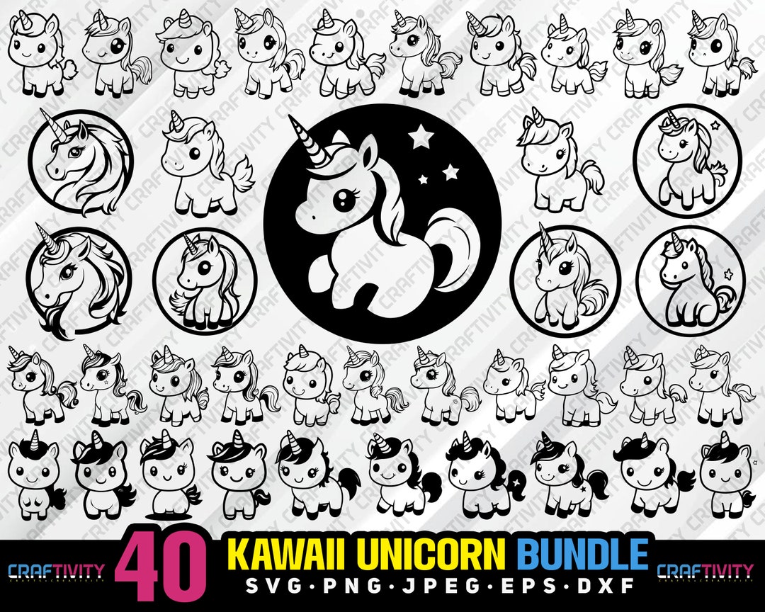 Kawaii Unicorn Clipart Bundle, Vector Graphics (svg, Png, Jpeg, Eps ...