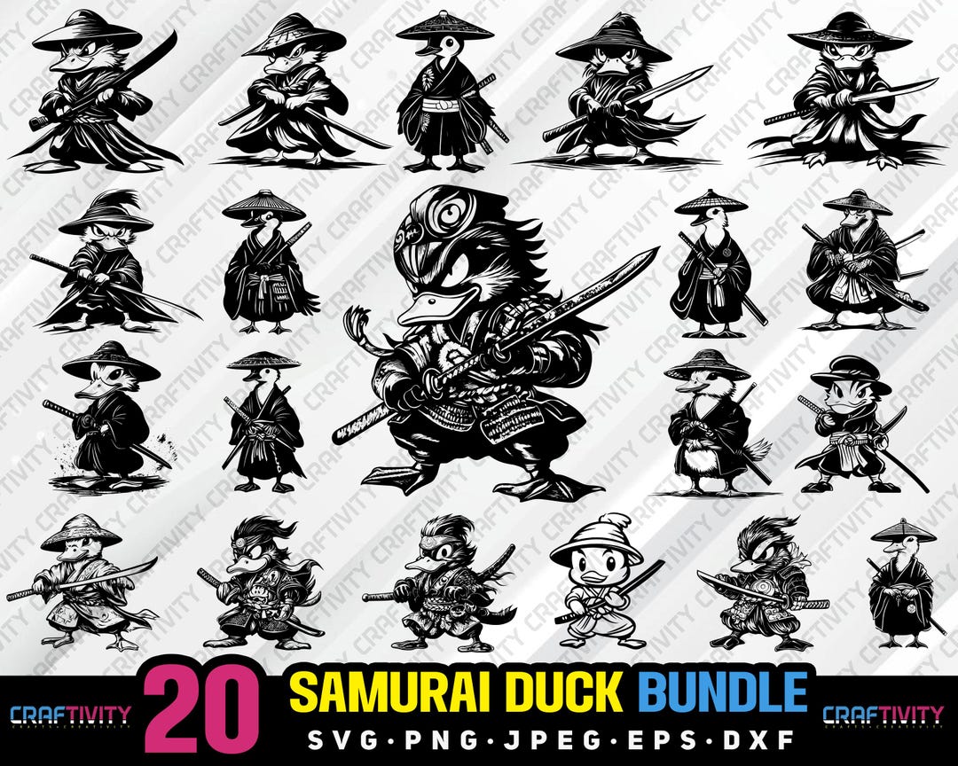Samurai Duck Bundle Svg Png Jpeg Eps Dxf Engrave Silhouette Clipart ...