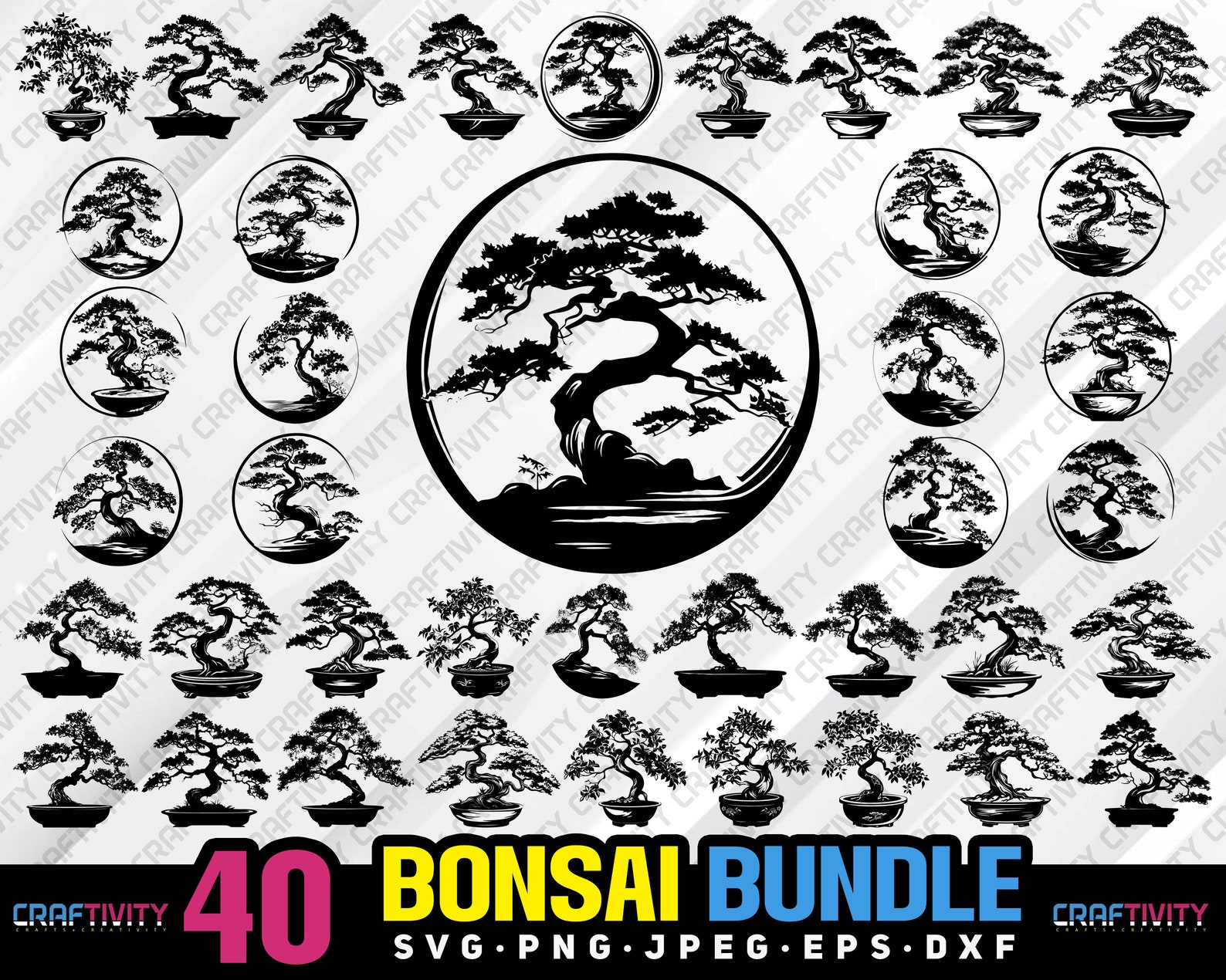 Bonsai Bundle Svg Png Jpeg Eps Dxf Bundle Silhouette Clipart Cricut ...