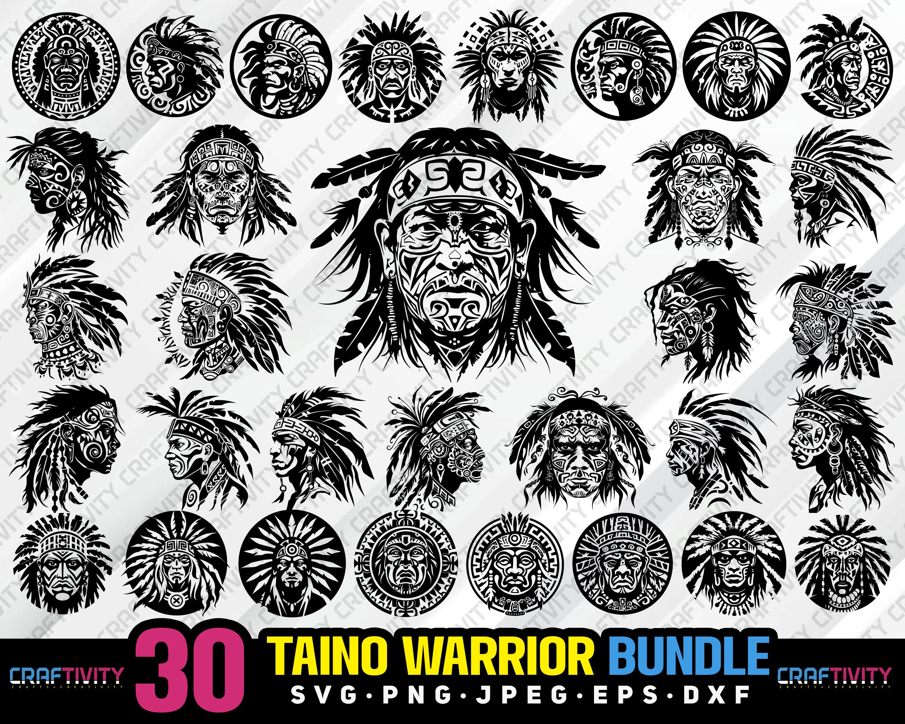 Taino Warrior Bundle Svg Png Jpeg Eps Dxf Bundle Silhouette Clipart ...