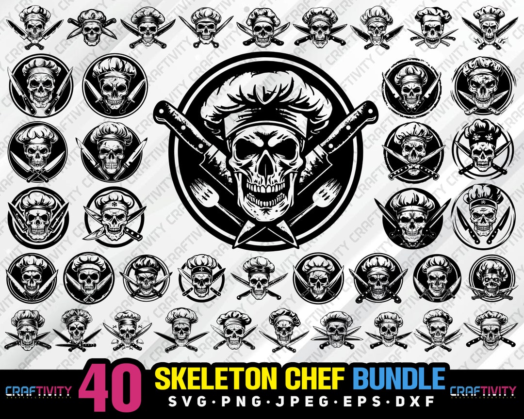 Skeleton Chef Bundle Svg Png Jpeg Eps Dxf Bundle Silhouette Clipart ...