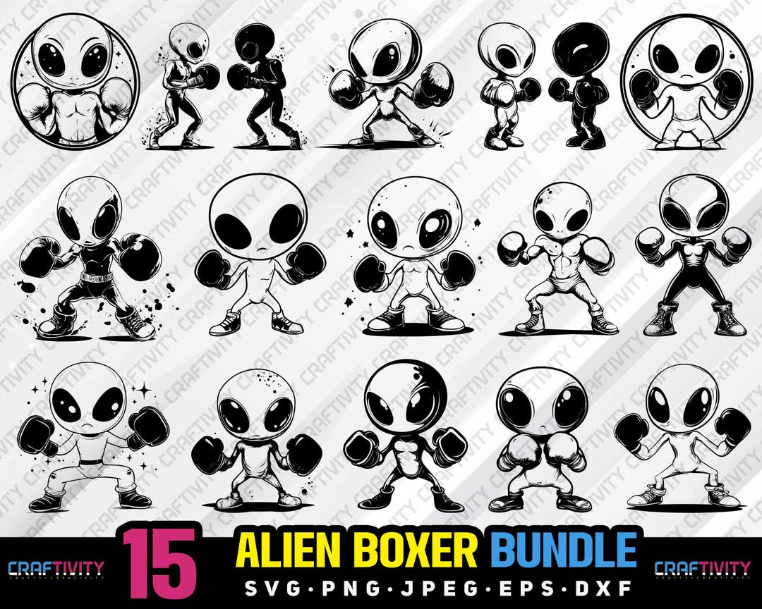 Alien Boxing Bundle Svg Png Jpeg Eps Dxf Bundle Silhouette Clipart ...