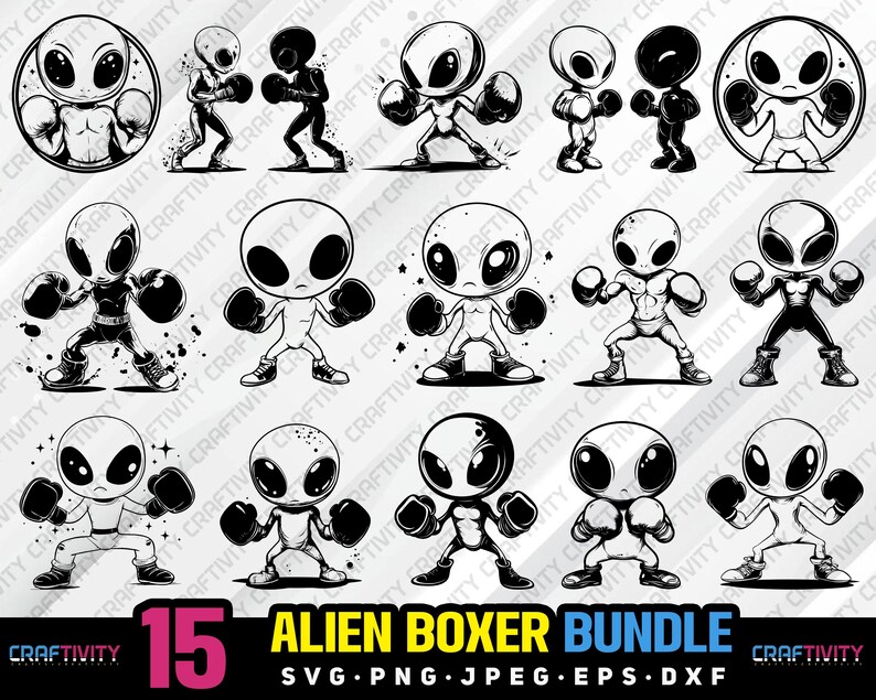 Alien Boxing Bundle Svg Png Jpeg Eps Dxf Bundle Silhouette Clipart ...