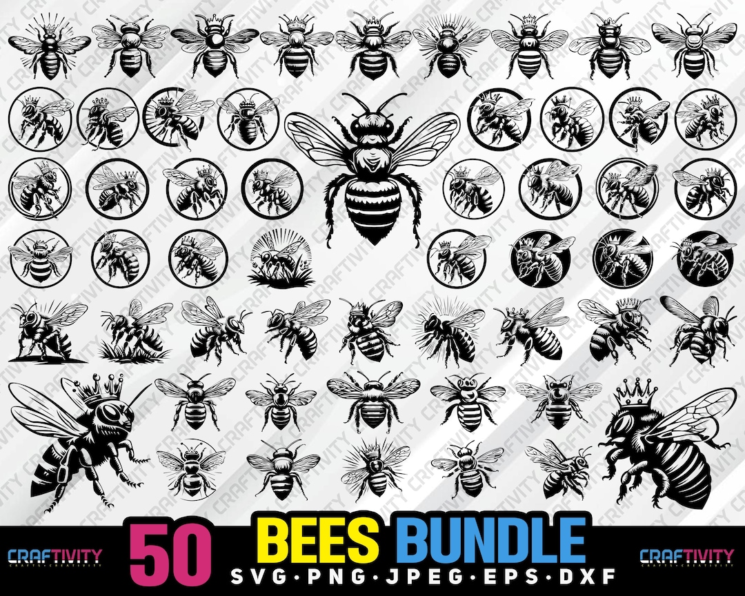 Bee Clipart Bundle, Silhouette Vector Graphics (svg, Png, Jpg, Eps, Dxf ...