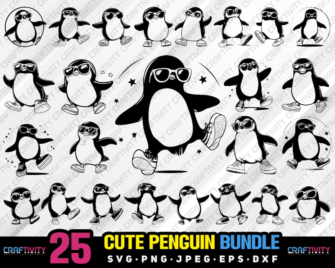 Cute Penguin Bundle Svg Png Jpeg Eps Dxf Engrave Silhouette Clipart ...