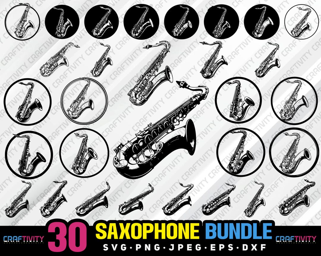 Saxophone Bundle Svg Png Jpeg Eps Dxf Bundle Silhouette Clipart Cricut ...