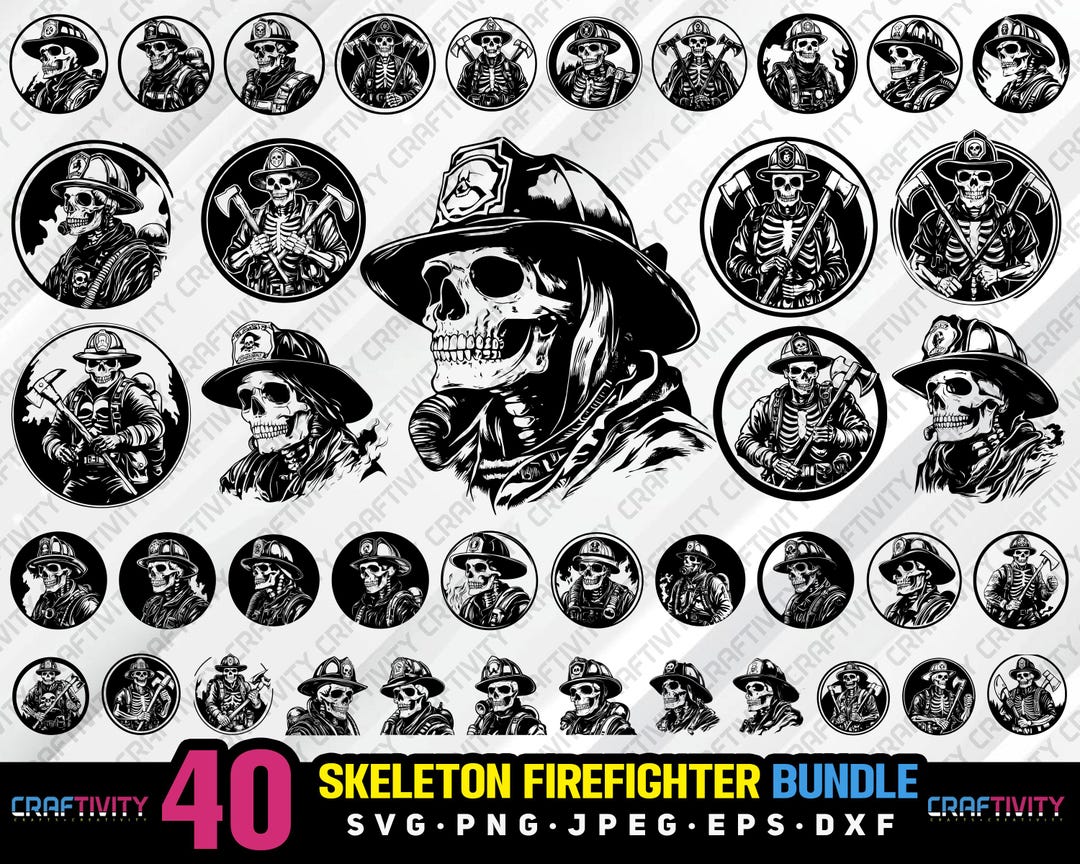 Skeleton Firefighter Bundle Svg Png Jpeg Eps Dxf Bundle Silhouette ...
