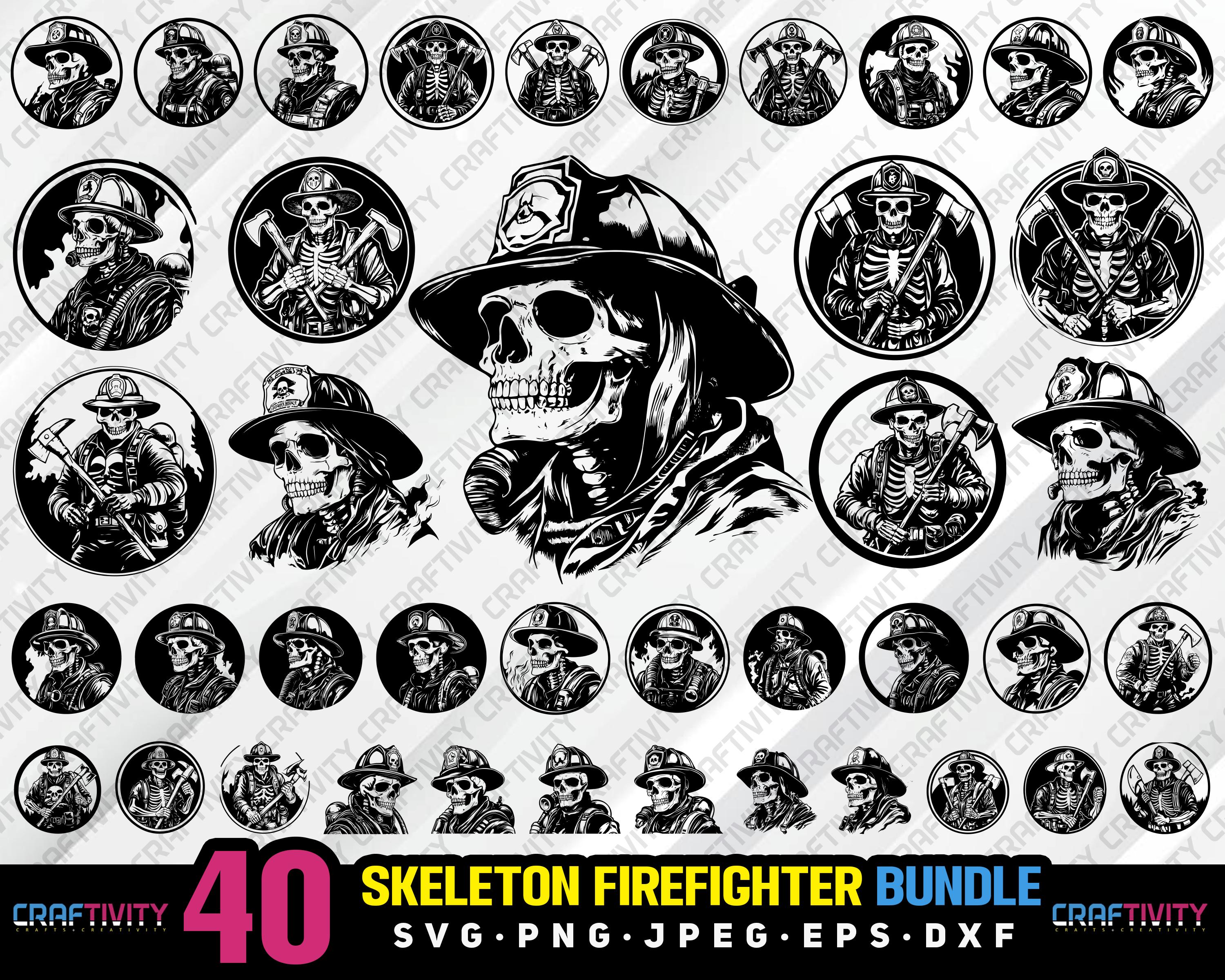 Skeleton Firefighter Bundle Svg Png Jpeg Eps Dxf Bundle Silhouette ...