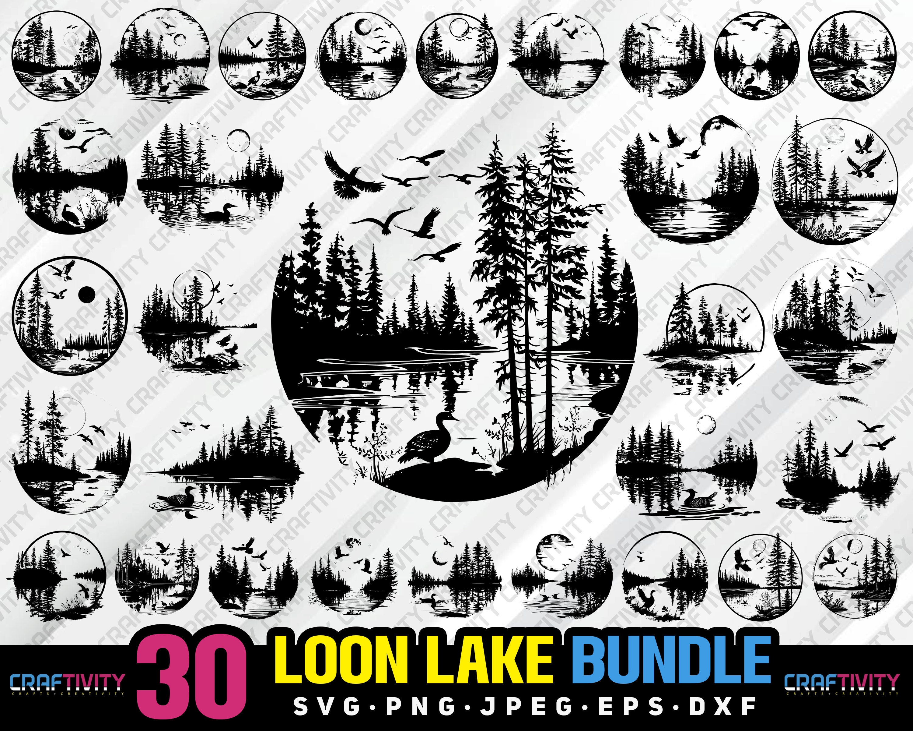 Loon Lake Bundle Svg Png Jpeg Eps Dxf Bundle Silhouette Clipart Cricut ...