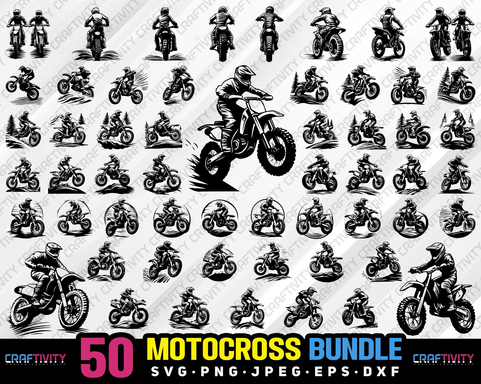 Motocross Motorcycle Vector Bundle: Stunt Bike Clipart (digital ...