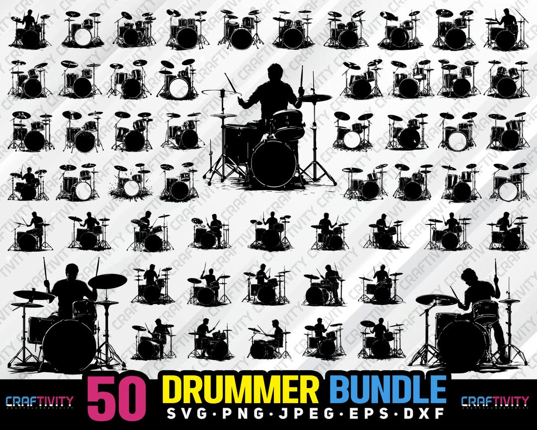 Drummer Bundle Svg Png Jpeg Eps Dxf Bundle Silhouette Clipart Cricut ...