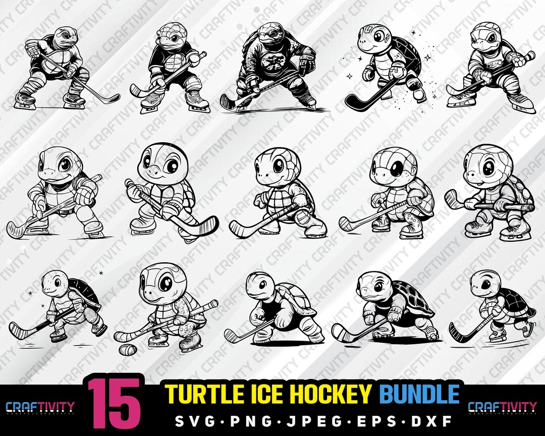 Turtle Ice Hockey Bundle Svg Png Jpeg Eps Dxf Engrave Silhouette ...