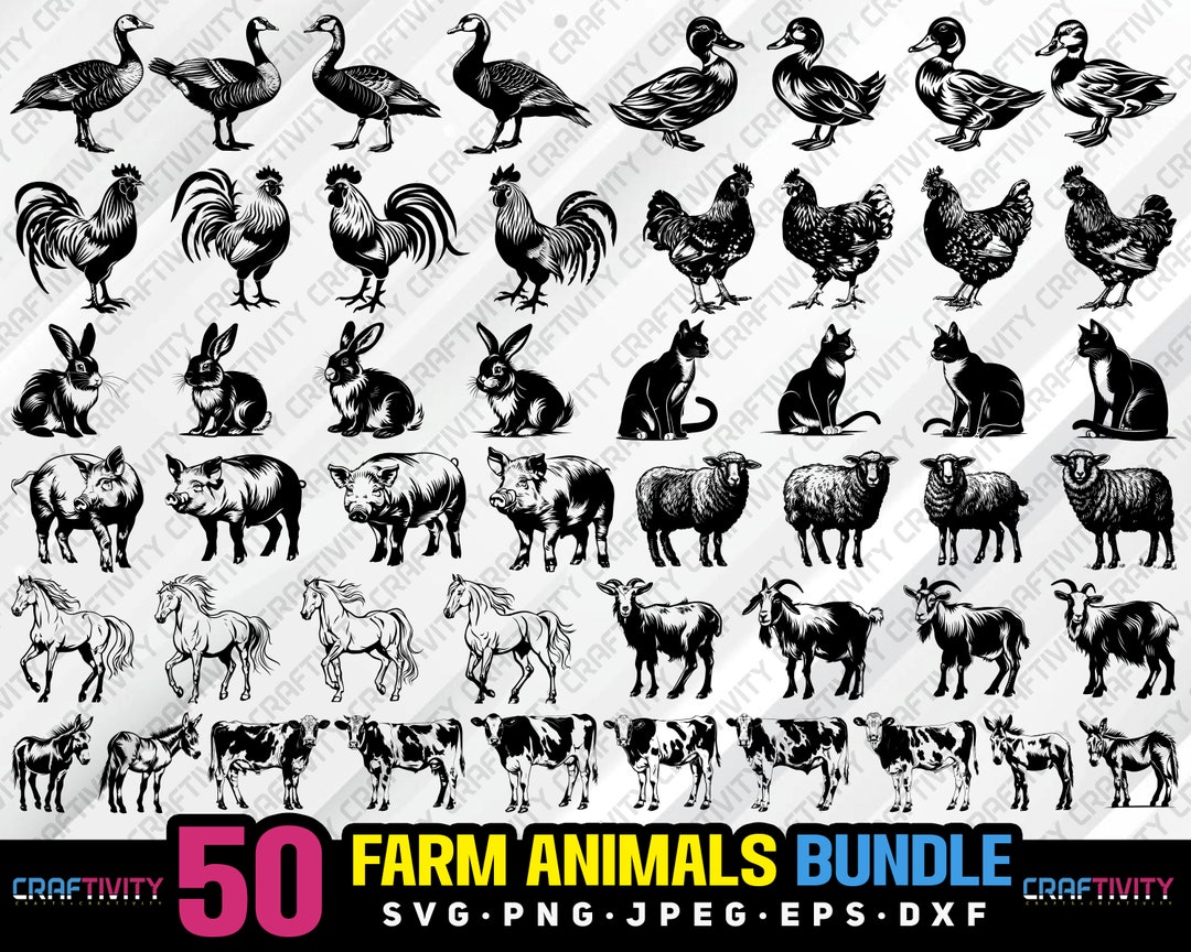 Farm Animal Bundle Svg Png Jpeg Eps Dxf Bundle Silhouette Clipart ...