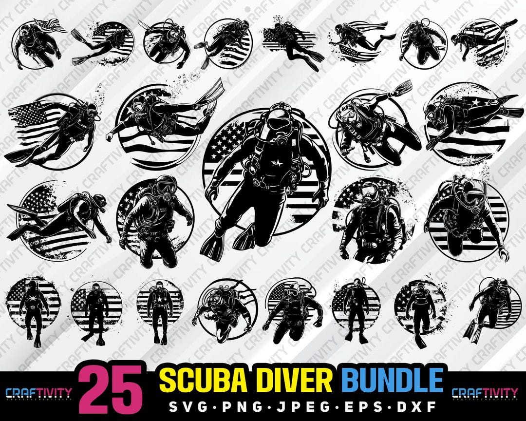 Scuba Diving Bundle Svg Png Jpeg Eps Dxf Engrave Silhouette Clipart ...