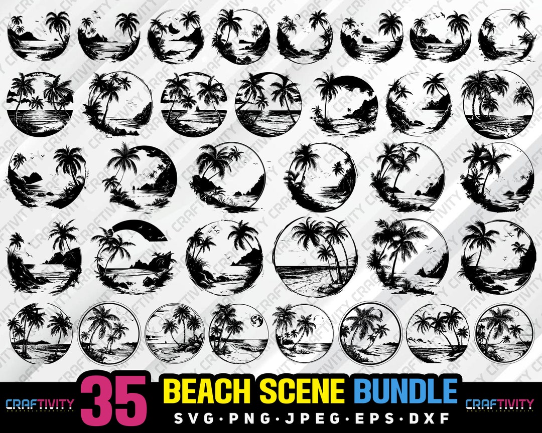 Beach Scene SVG Bundle, Silhouette Clipart (digital Download) - Etsy