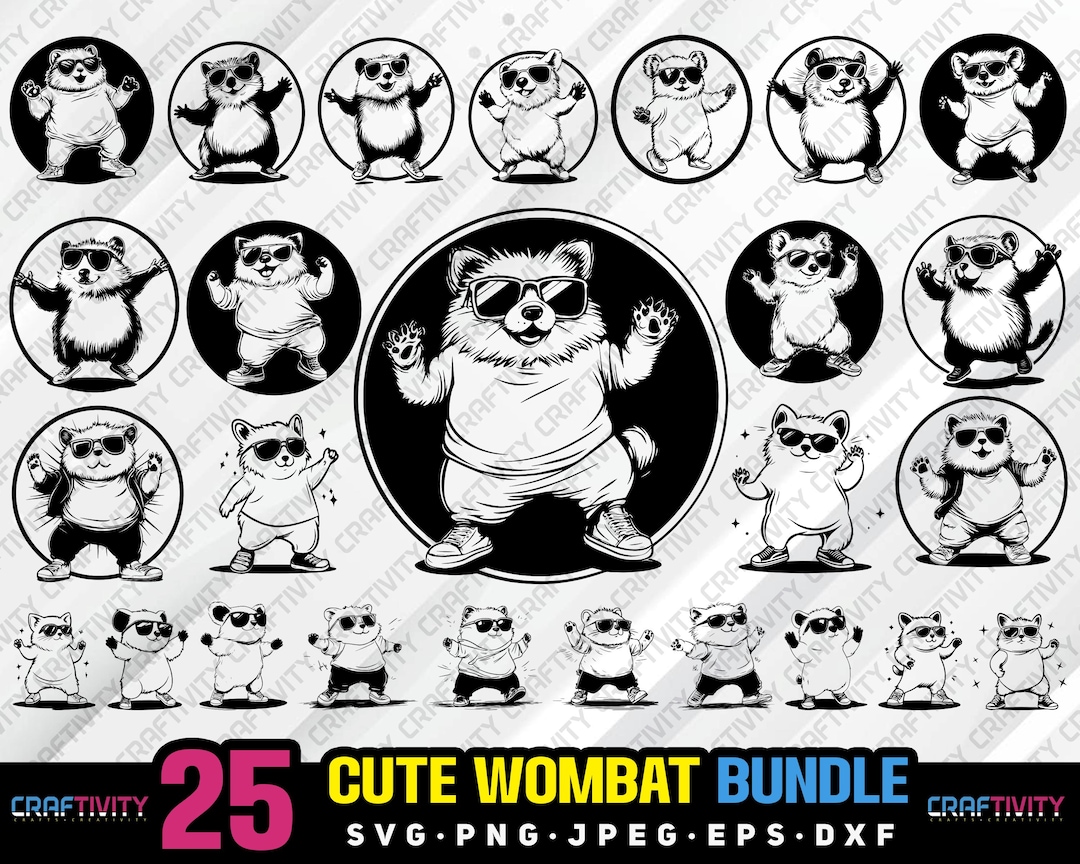 Cute Wombat Bundle Svg Png Jpg Eps Dxf Engrave Silhouette Clipart ...