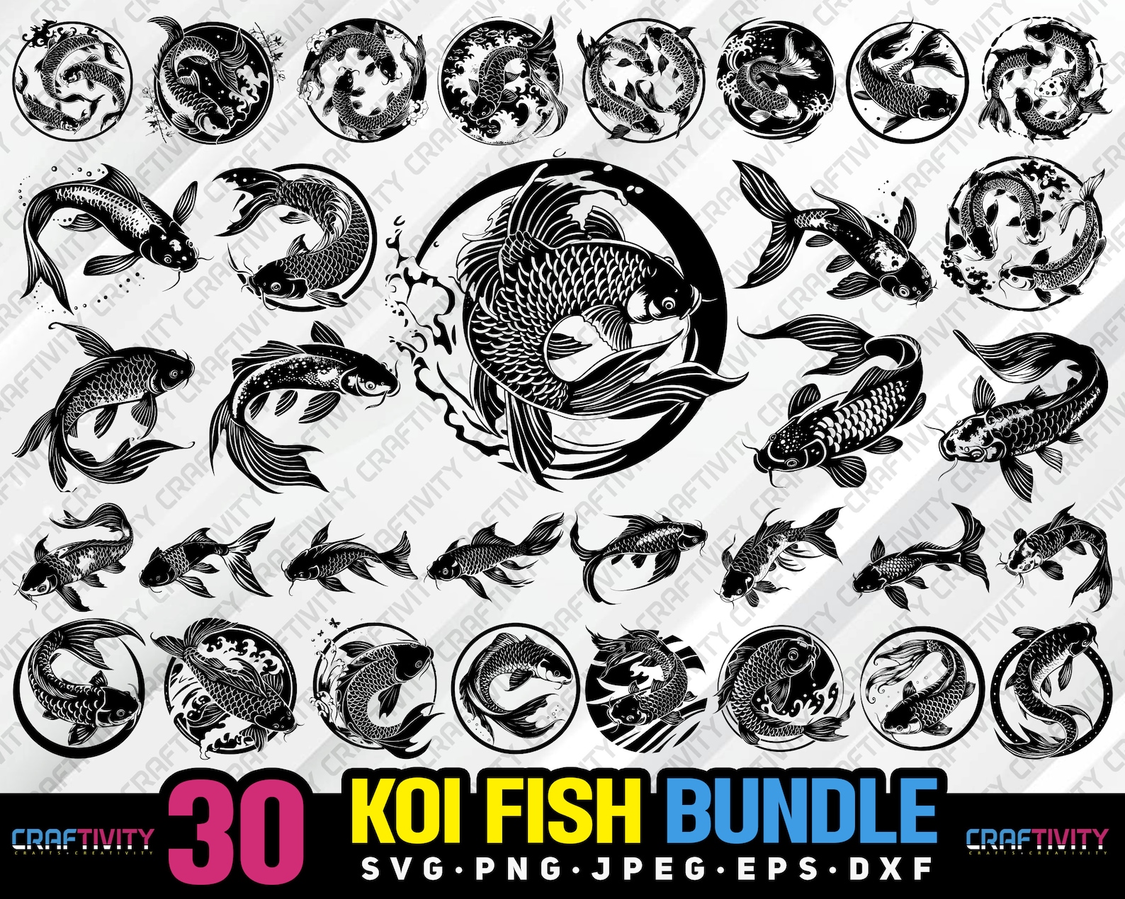 Koi Fish Bundle Svg Png Jpeg Eps Dxf Bundle Silhouette Clipart Cricut ...