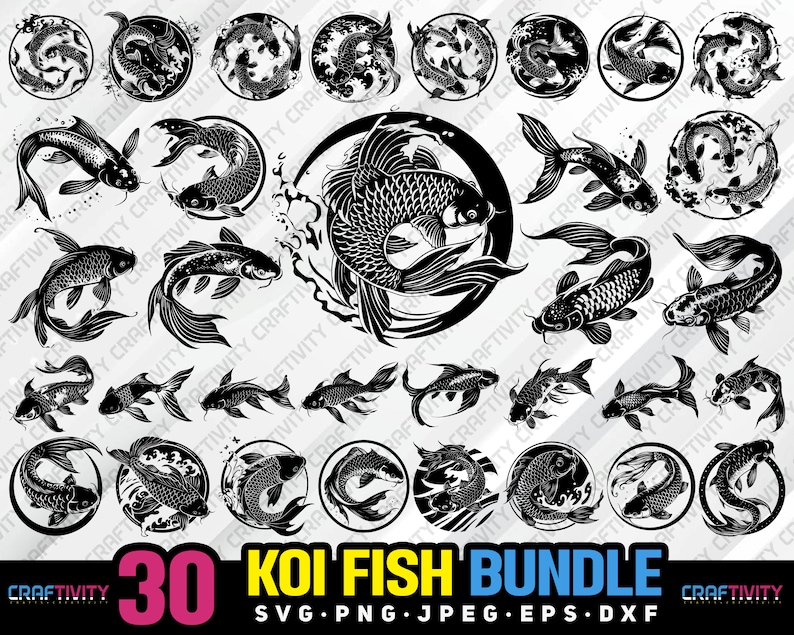 Koi Fish Bundle Svg Png Jpeg Eps Dxf Bundle Silhouette Clipart Cricut ...