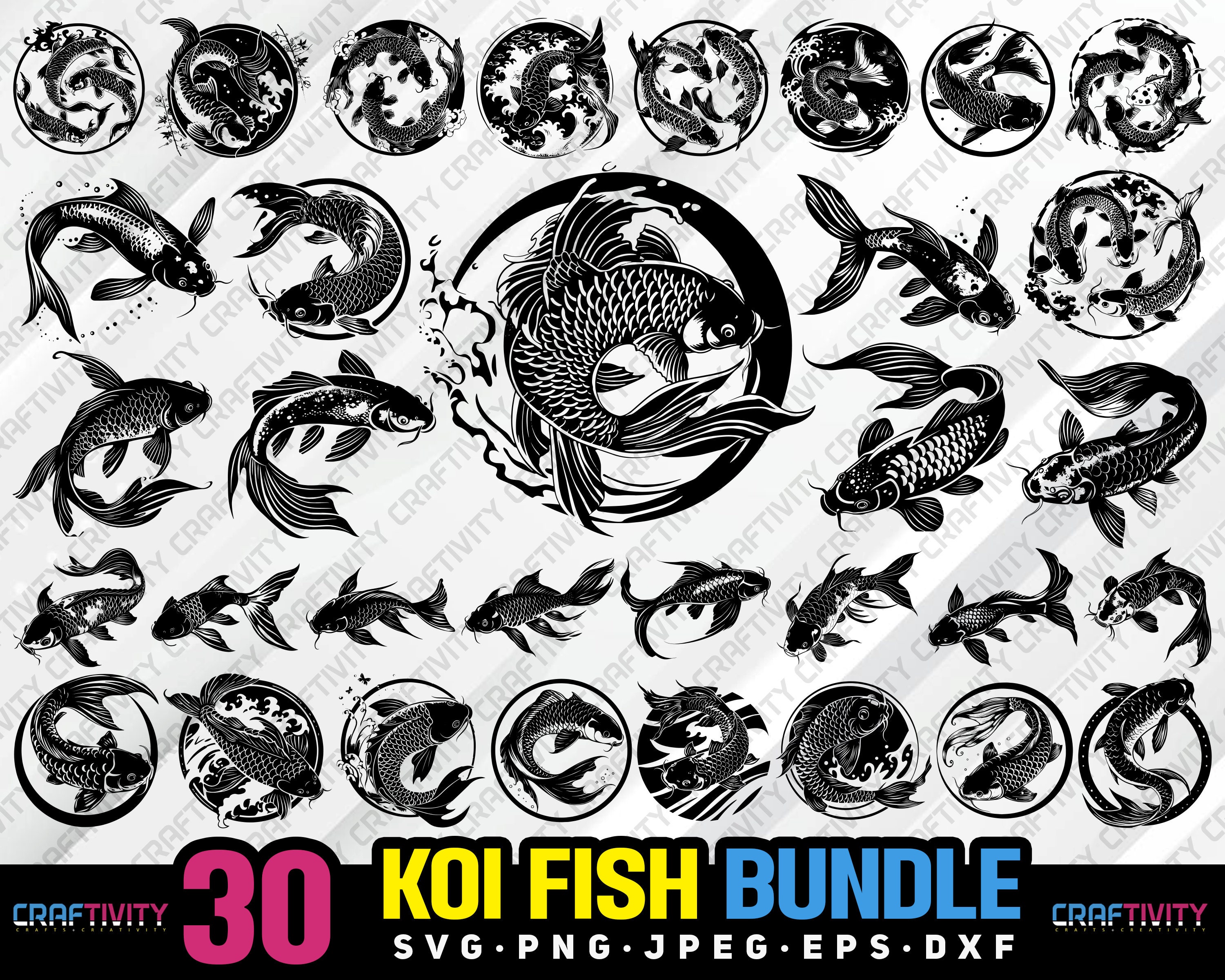 Koi Fish Bundle Svg Png Jpeg Eps Dxf Bundle Silhouette Clipart Cricut ...