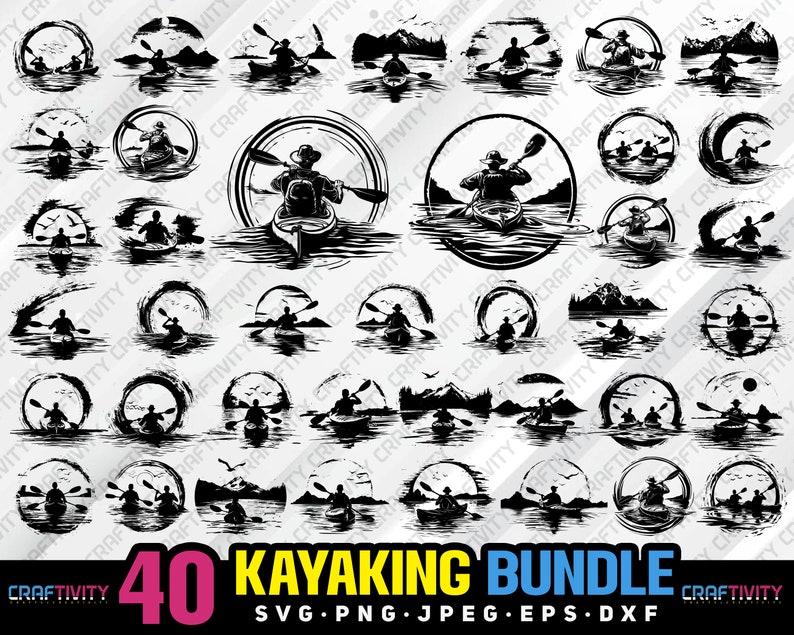 Kayaking Bundle Svg Png Jpeg Eps Dxf Bundle Silhouette Clipart Cricut ...