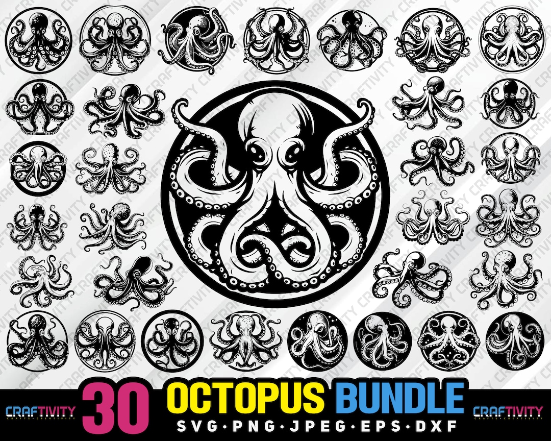 Octopus Bundle Svg Png Jpeg Eps Dxf Bundle Silhouette Clipart Cricut ...