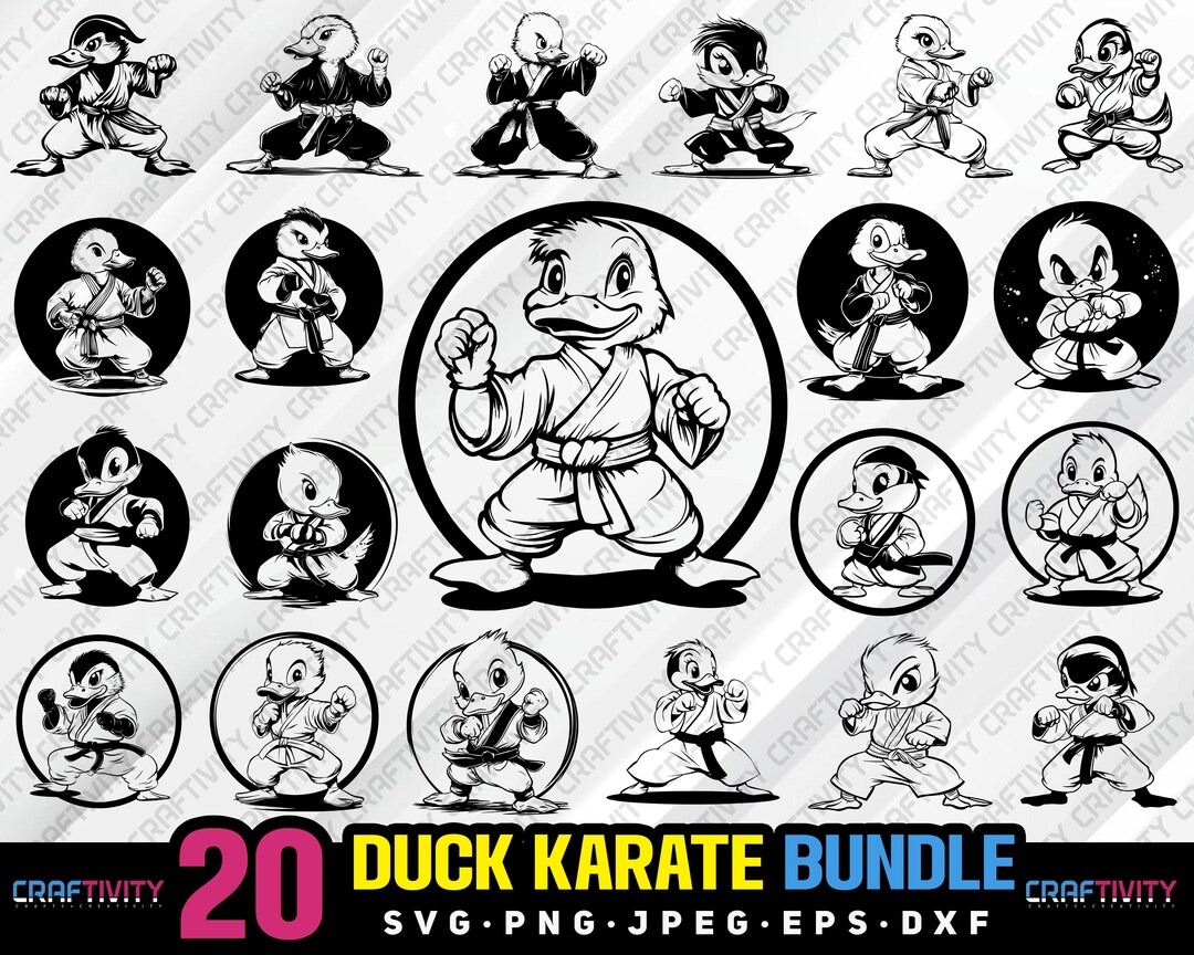 Cute Duck Karate Bundle Svg Png Jpeg Eps Dxf Engrave Silhouette Clipart ...