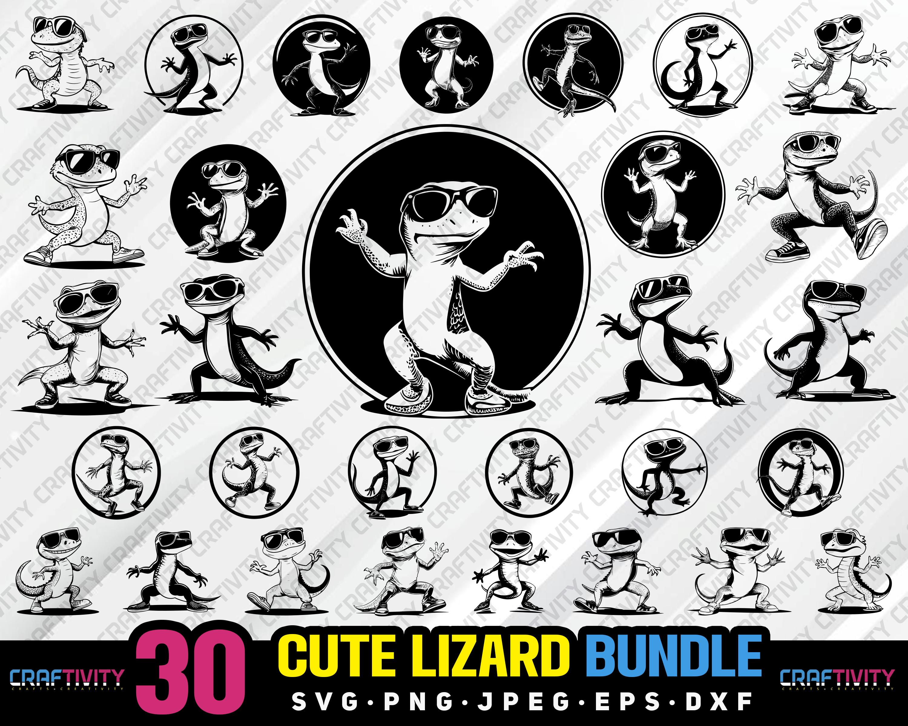Cute Lizard Bundle Svg Png Jpeg Eps Dxf Engrave Silhouette Clipart ...