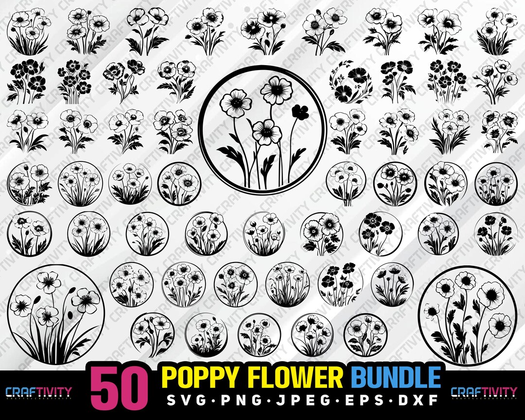 Poppy Flower Bundle Svg Png Jpeg Eps Dxf Bundle Silhouette Clipart ...