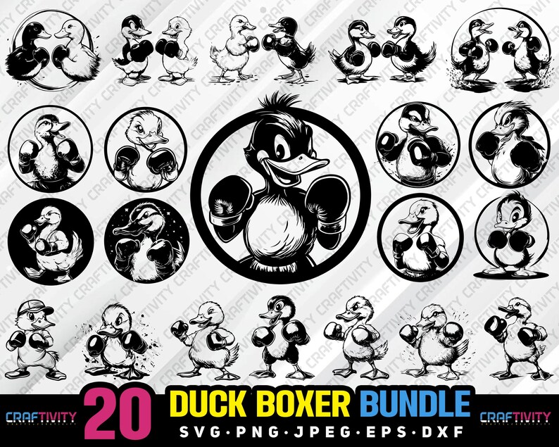 Duck Boxer Bundle Svg Png Jpeg Eps Dxf Engrave Silhouette Clipart ...