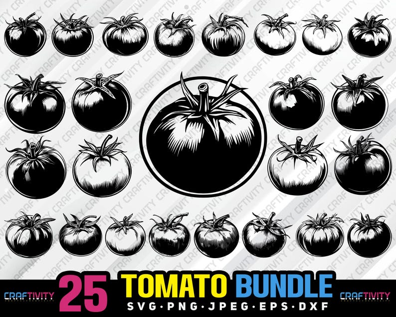 Tomato Bundle Svg Png Jpeg Eps Dxf Engrave Silhouette Clipart Cricut ...