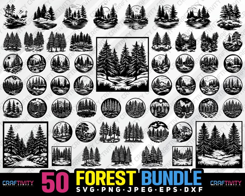 Forest Landscape Vector Bundle, Silhouette Clipart (svg, Png, Jpg, Eps ...
