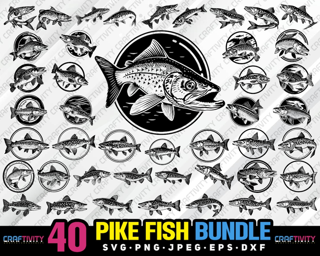 Pike Fish Bundle Svg Png Jpeg Eps Dxf Bundle Silhouette Clipart Cricut ...